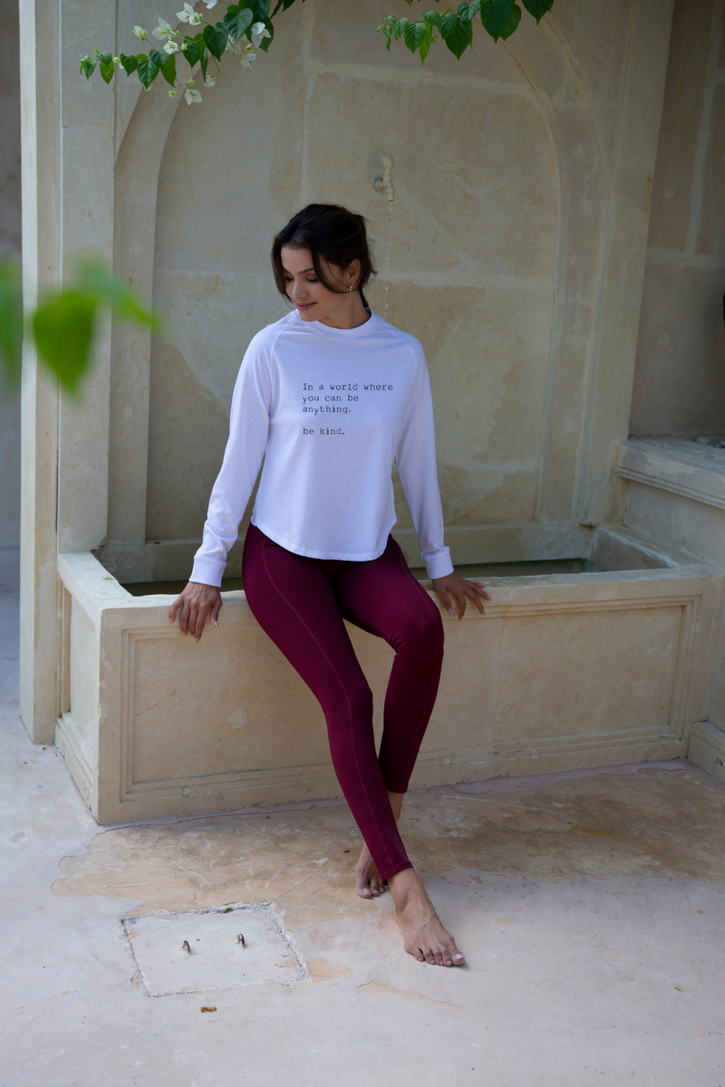 "Be Kind" Cross Back Long Sleeve Tee – Om & Ah London